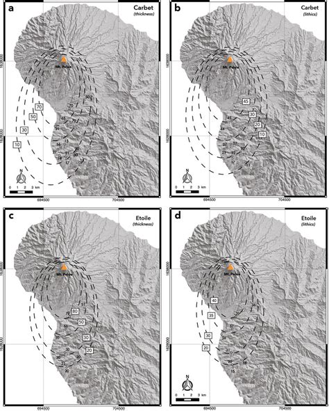 Isopach Maps In Centimeters For A Carbet Eruption And C Etoile