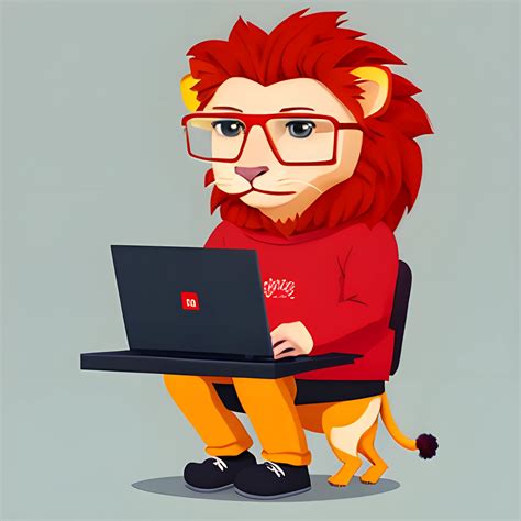 Full Length Programmer Lion In Red Clothes Wearing Glasses And Arthub Ai