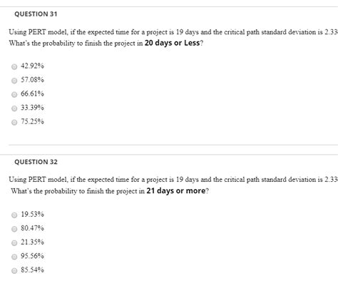 solved question 31 using pert model if the expected time