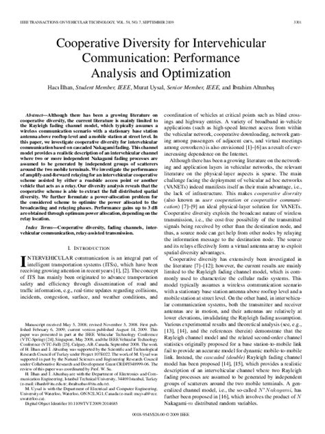 Pdf Cooperative Diversity For Intervehicular Communication Performance Analysis And Optimization