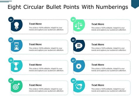 Eight Circular Bullet Points With Numberings Presentation Powerpoint