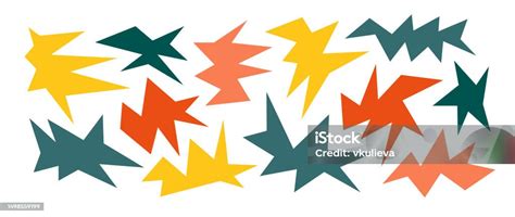 Colorful Sharp Asymmetric Shapes Set Abstract Bright Geometric Edgy
