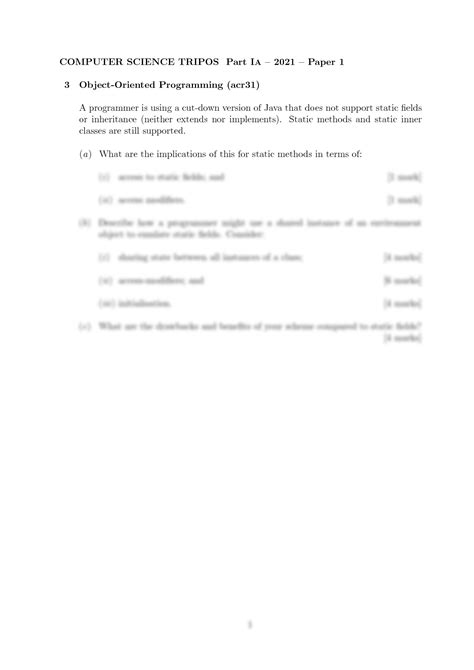 Solution Computer Science Tripos Part Ia 2021 Paper 1 Object Oriented