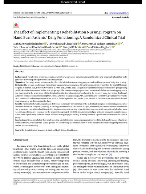Pdf The Effect Of Implementing A Rehabilitation Nursing Program On Hand Burn Patients Daily