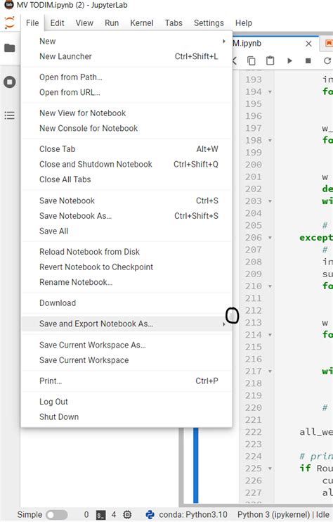 save and export notebook as doesn t work