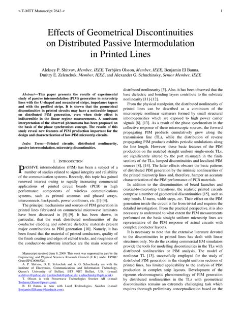 Pdf Effects Of Geometrical Discontinuities On Distributed Passive