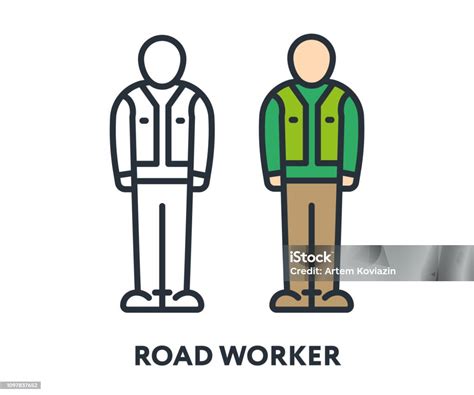 도 작업자 작성기 남자 남자 캐릭터 유니폼 조끼 조끼 벡터 플랫 라인 스트로크 아이콘입니다 거리에 대한 스톡 벡터 아트 및 기타 이미지 Istock