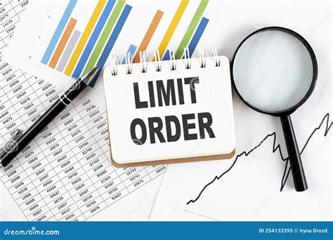 limit order text on notebook on the graph background with pen and