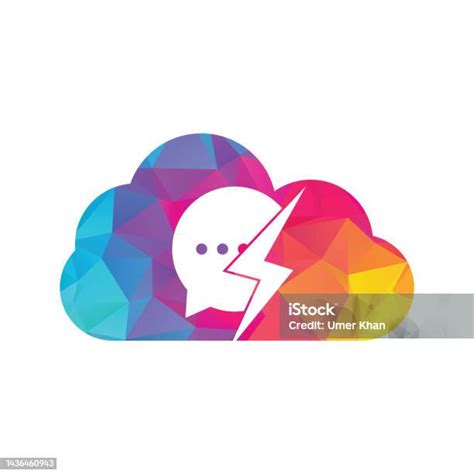 천둥 채팅 클라우드 모양 개념 로고 디자인 아이콘 벡터 기포에 대한 스톡 벡터 아트 및 기타 이미지 기포 노랑 뇌우