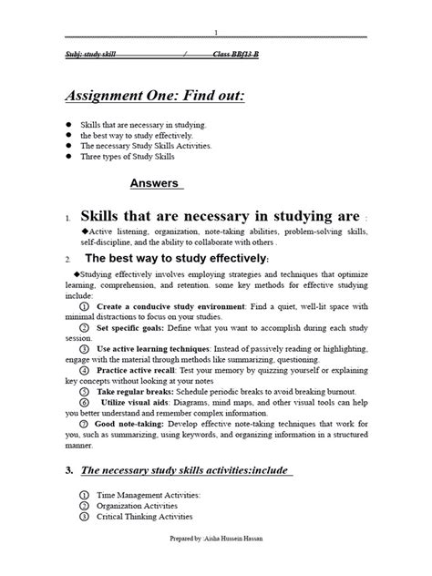 Assignment Study Skills Pdf Study Skills Metacognition