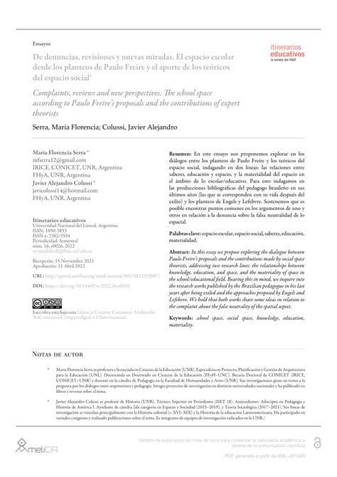 Pdf De Denuncias Revisiones Y Nuevas Miradas El Espacio Escolar