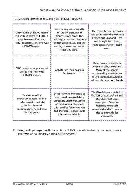 Monasteries Henry Viii Venn Diagram Ks4 History Teachit