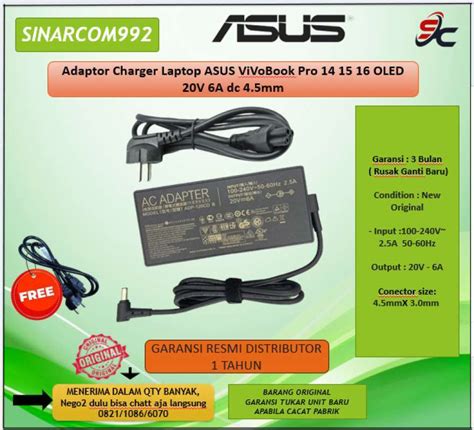 Promo Adaptor Charger Laptop Asus Vivobook Pro 14 15 16 Oled 20v 6a Dc 4 5mm Diskon 33 Di