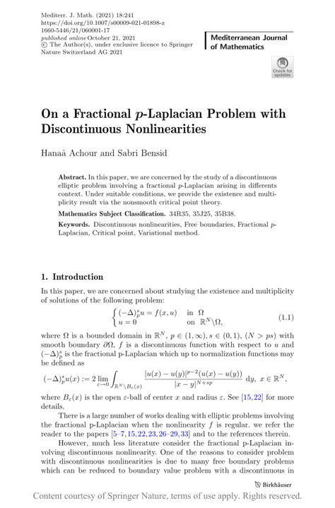 On A Fractional P Laplacian Problem With Discontinuous Nonlinearities Request Pdf