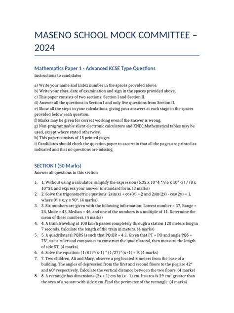 Complex Kcse Maths Questions Pdf Area Rectangle