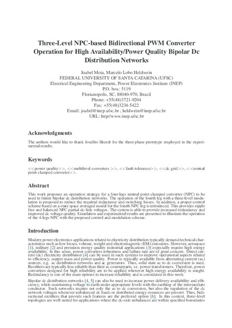 Pdf Three Level Npc Based Bidirectional Pwm Converter Operation For High Availabilitypower