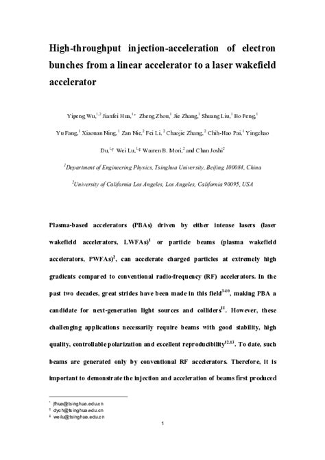 Pdf High Throughput Injection Acceleration Of Electron Bunches From A Linear Accelerator To A