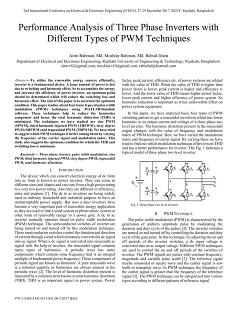 Pdf Performance Analysis Of Three Phase Inverters With Different Types Of Pwm Techniques