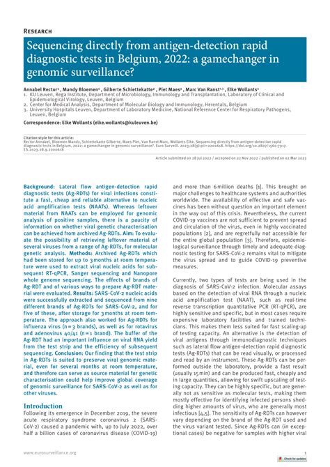 Pdf Sequencing Directly From Antigen Detection Rapid Diagnostic Tests