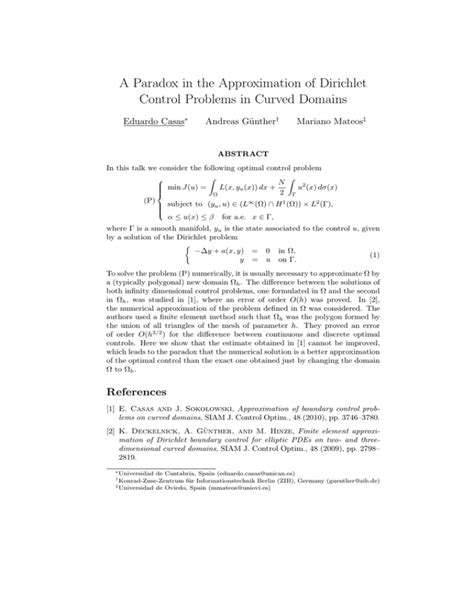 A Paradox In The Approximation Of Dirichlet Eduardo Casas Andreas G¨