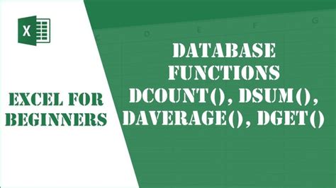 Excel Tutorial 63 Database Functions Dcount Dsum Daverage Dget