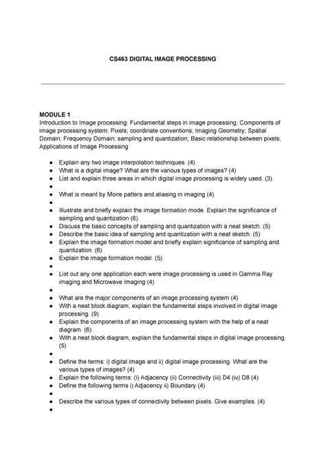 Digital Image Processing Notes CS463 DIGITAL IMAGE PROCESSING MODULE 1 Introduction To Image