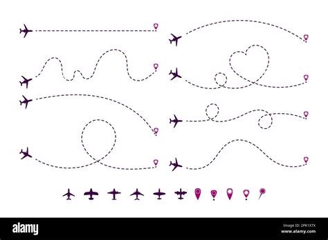 Dotted Airplane Trajectories Cartoon Illustration Set Stock Vector Image And Art Alamy