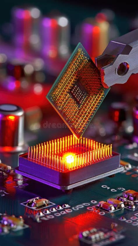 Technician Installs New Microchip Onto Circuit Board With Tweezers In A