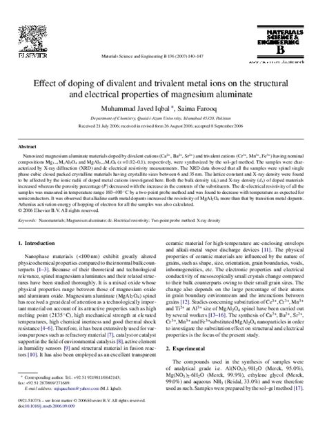 Pdf Effect Of Doping Of Divalent And Trivalent Metal Ions On The