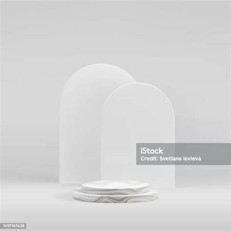 제품 스탠드가 있는 3d 흰색 무대 둥근 회색 쇼케이스는 빈 모형 장면으로 표시됩니다 대리석 아름다움 코미디 플랫폼 라이트 블록의 추상 갤러리 스튜디오 벡터 렌더링 3차원