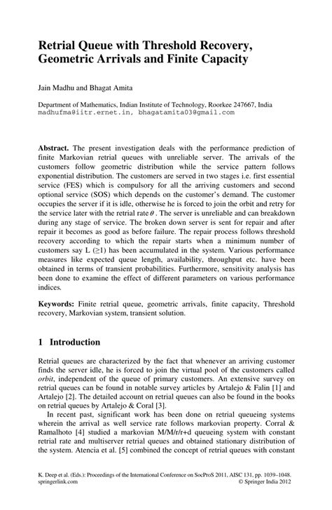 pdf retrial queue with threshold recovery geometric arrivals and