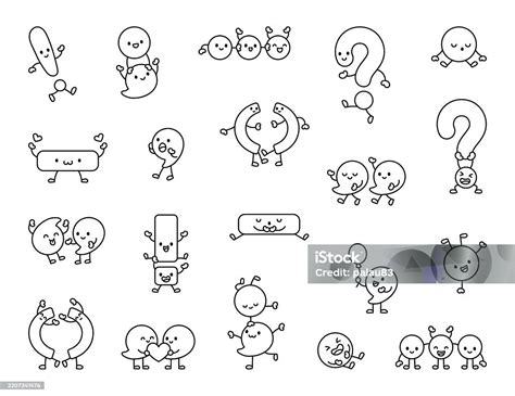 문장 부호의 만화 캐릭터를 웃는 표정과 역동적인 포즈로 설정하여 교육용 문법 과제와 학교 디자인 아이디어를 위한 일러스트레이션 및 창의적인 프로젝트를 수행할 수 있습니다
