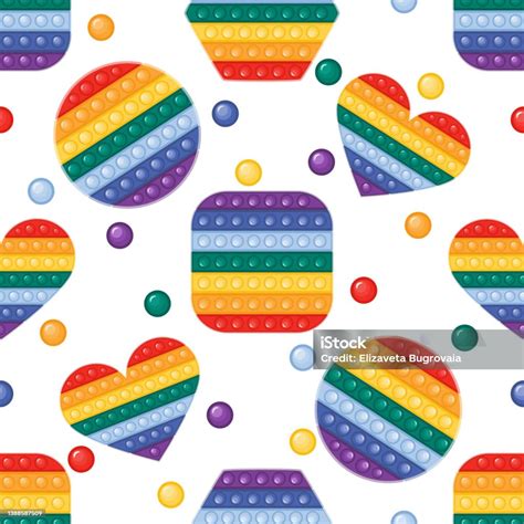 무지개 색의 매끄러운 패턴으로 장난감을 만지작 거리는 팝 귀여운에 대한 스톡 벡터 아트 및 기타 이미지 귀여운 그래픽 프린트 기포 Istock