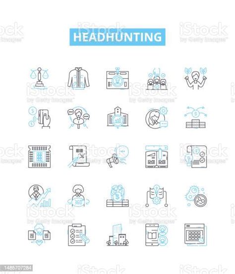 헤드헌팅 벡터 라인 아이콘이 설정되었습니다 채용 고용 배치 검색 소싱 인재 헤드헌팅 일러스트레이션 개요 개념 기호 및 기호 기술에 대한 스톡 벡터 아트 및 기타 이미지