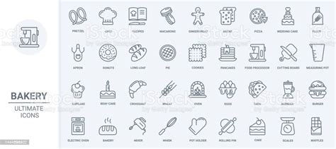 베이커리 음식 메뉴와 주방 장비 얇은 라인 아이콘 세트 달콤한 케이크와 빵 선 아이콘에 대한 스톡 벡터 아트 및 기타 이미지 선 아이콘 음식 곡초류 Istock