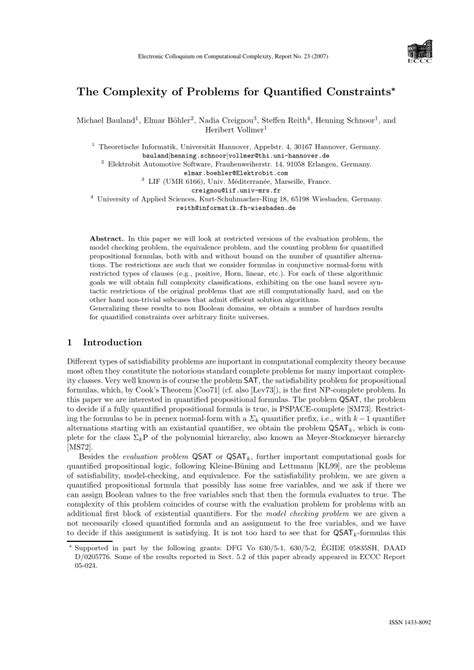 Pdf The Complexity Of Problems For Quantified Constraints