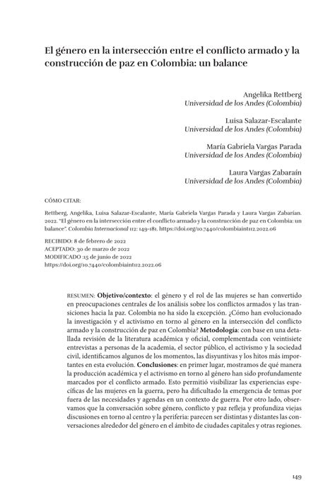 PDF El género en la intersección entre el conflicto armado y laconstrucción de paz en Colombia