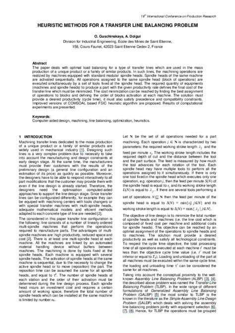 Pdf Heuristic Methods For A Transfer Line Balancing Problem