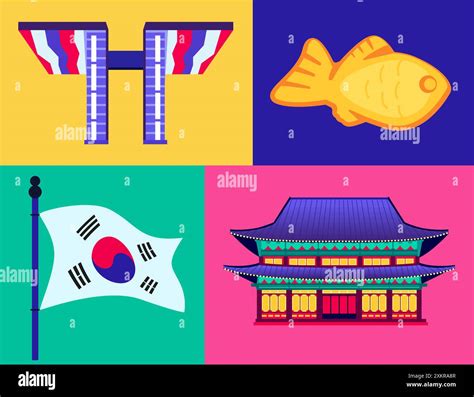 South Korea Invites Tourists Set Of Flat Design Style Colorful Illustrations Stock Vector