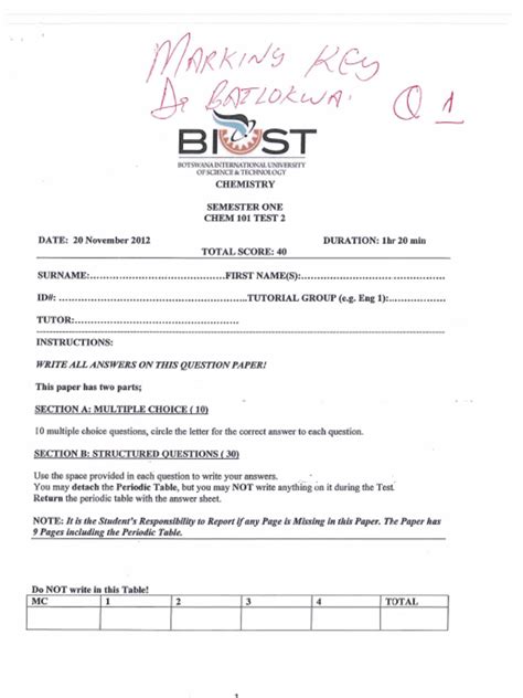 Chem 101 Test 2 Model Answers Pdf