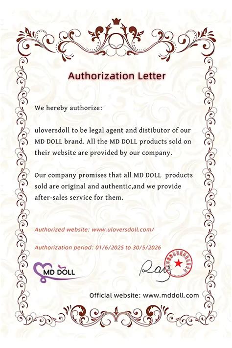 Certificate Of Authorization For Sex Doll Brands