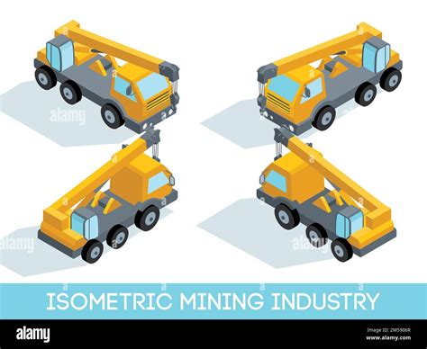 Isometric 3d Mining Industry Icons Set 7 Image Of Mining Equipment And Vehicles Isolated Vector