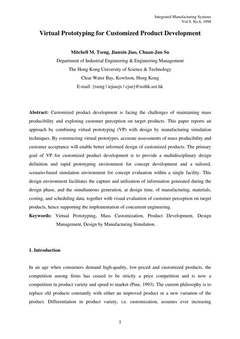 pdf virtual prototyping for customized product development