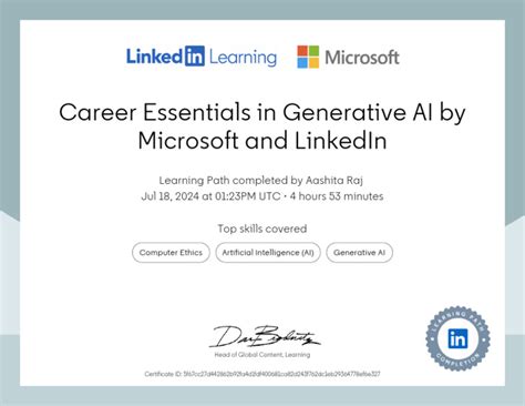 Certificateofcompletion Career Essentials In Generative Ai By Microsoft And Linkedin Pdf