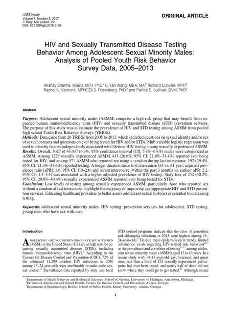 Hiv And Sexually Transmitted Disease Testing Behavior Among Adolescent