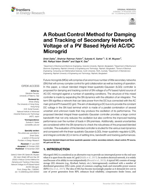 Pdf A Robust Control Method For Damping And Tracking Of Secondary Network Voltage Of A Pv
