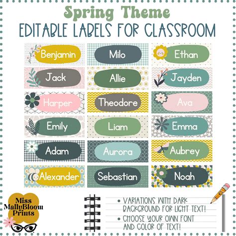 Editable Classroom Labels Name Labels Editable Name Labels