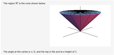 Solved The Region W Is The Cone Shown Below The Angle At