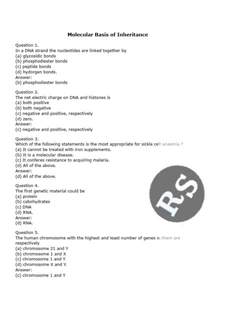 Molecular Basis Of Inheritance Questions Practice Part 03 Pdf