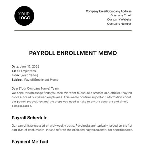 Payroll Enrollment Memo Hr Template Edit Online And Download Example